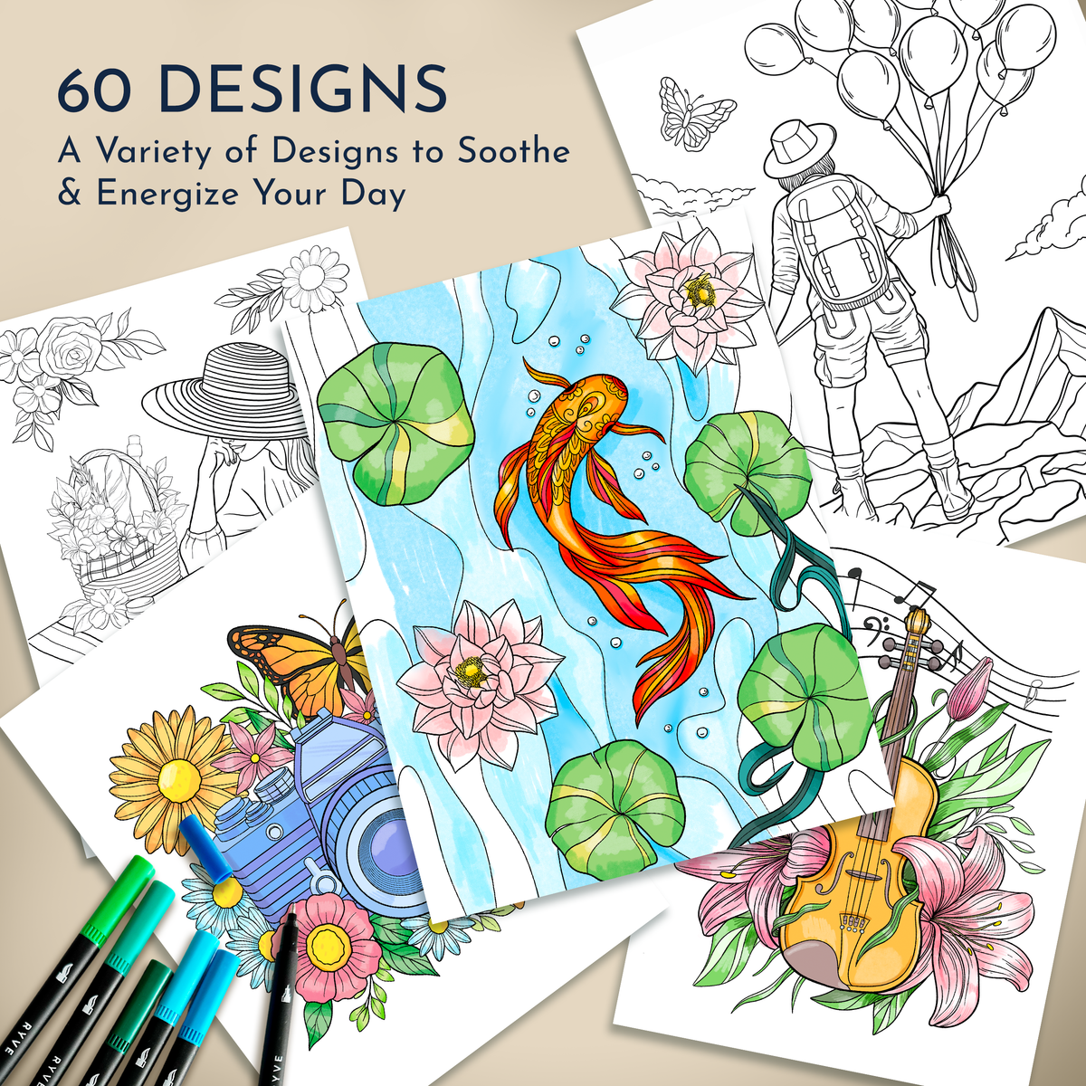 RYVE Adult Coloring Book for Women - Set of 2 Coloring Books for Adult