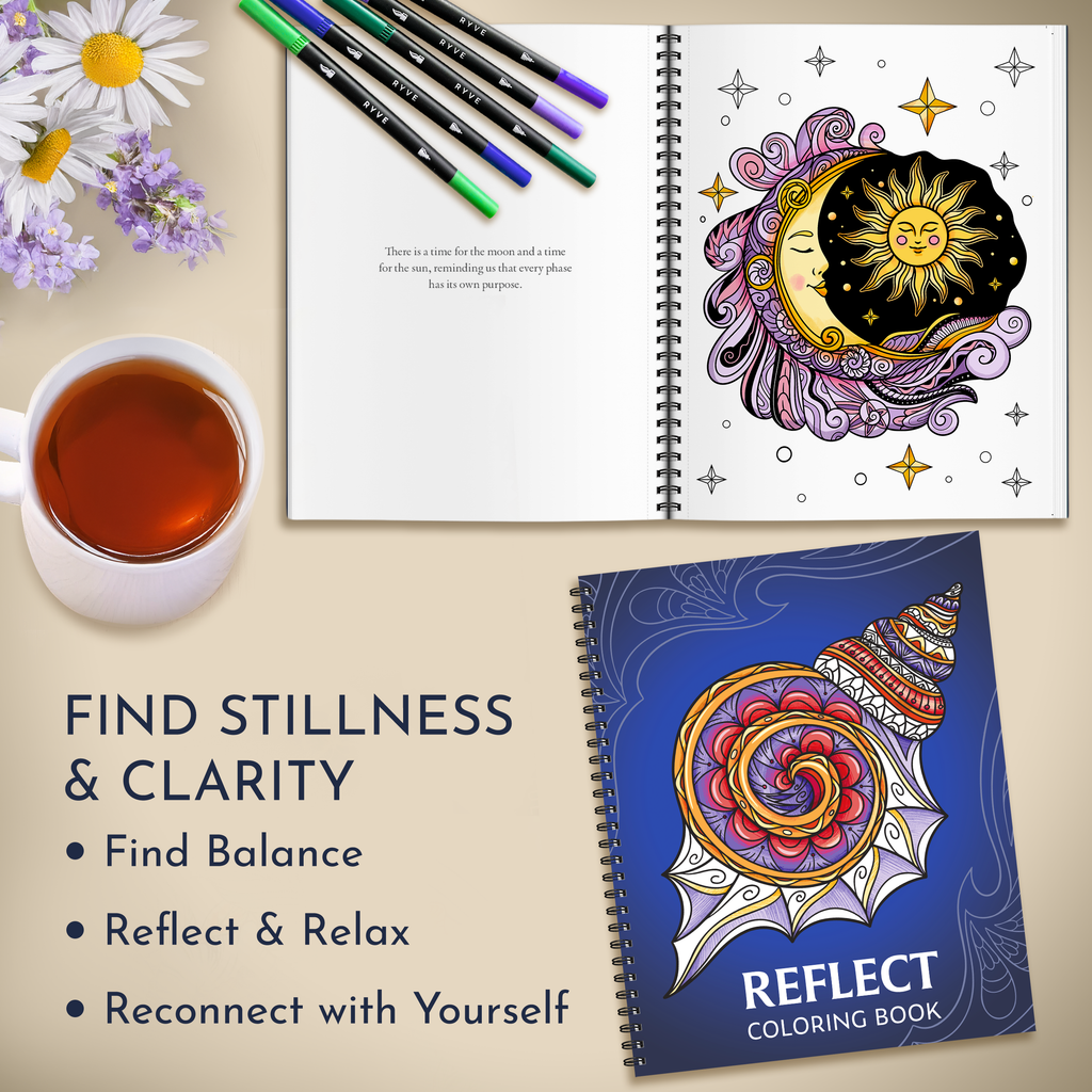 RYVE Coloring Books for Adults Relaxation - Set of 3 Stress Relief Col
