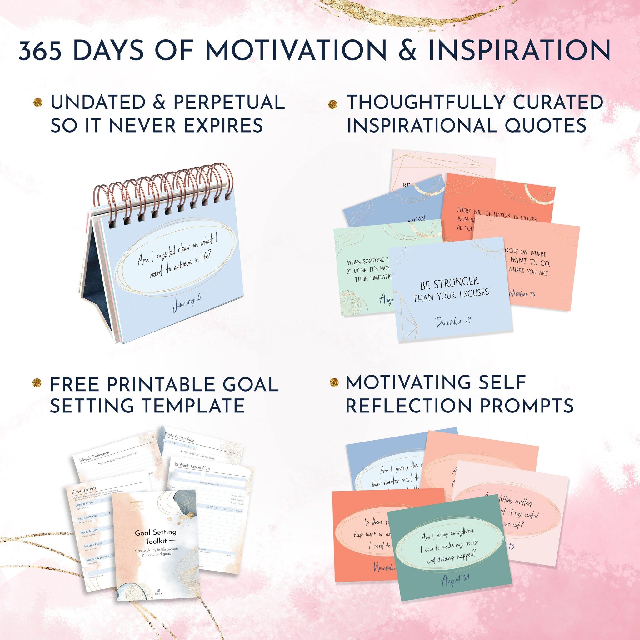 Motivational Desk Calendar (Pink) – RYVE